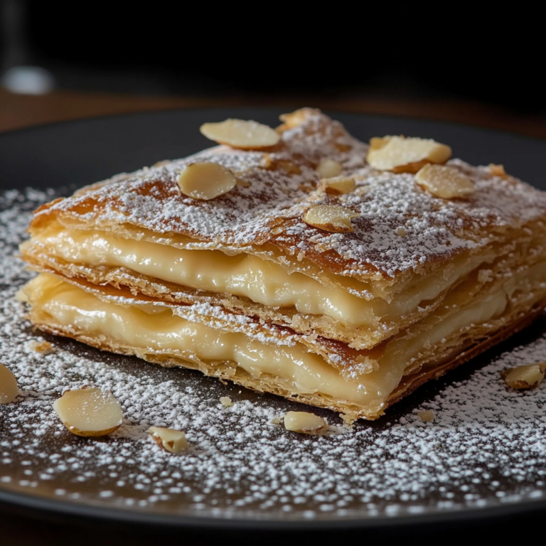 feuilleté à la crème pâtissière et aux amandes