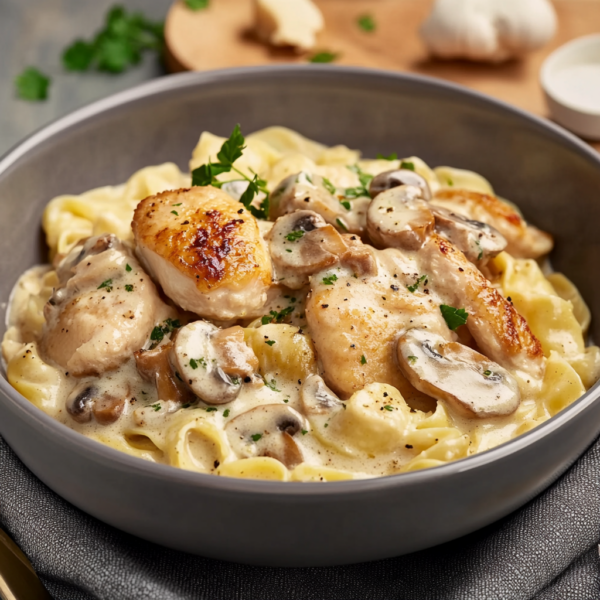 Pâtes crémeuses au poulet et champignons : recette facile